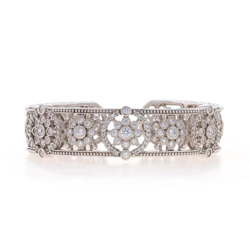 Judith Ripka Cubic Zirconia Floral Snowflake Hinge Cuff Bracelet 7 ...