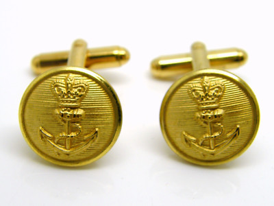 THE ROYAL NAVY OFFICERS CUFFLINKS BUTTON BADGE MILITARY GIFT IN POUCH ...