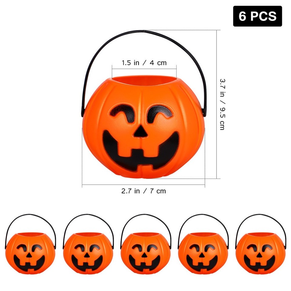 6 Pcs Plastic Halloween Pumpkin Buckets Candy Holders for Trick Treat ...