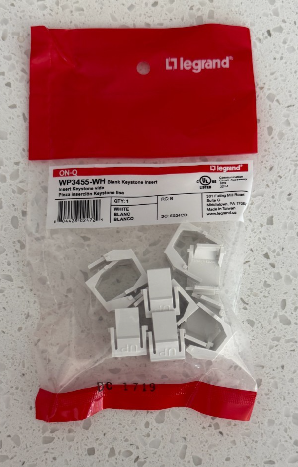 Box of 10 Legrand On-Q WP3455WH Blank Keystone Inserts White 10-Pack ...