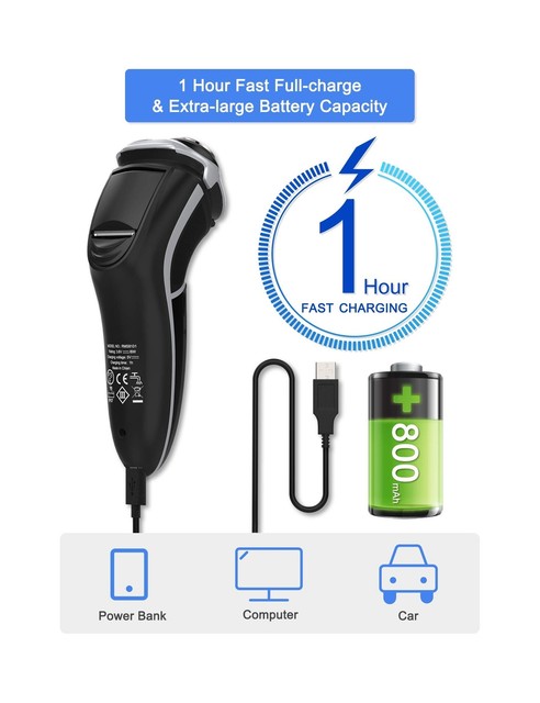 Men's Electric Corded and Cordless Rechargeable 3d Rotary Shaver Razor ...