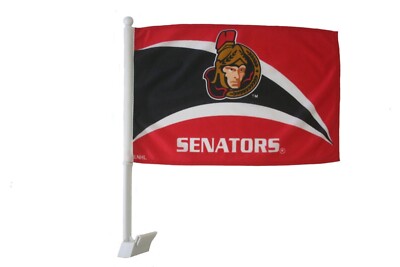 OTTAWA SENATORS NHL HOCKEY LOGO 12" x 18" Inch 2 - Sided CAR FLAG With ...