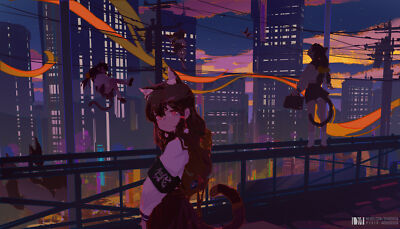 Anime girls art 2d portrait dm cat girl night playmat gaming mat | eBay