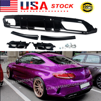 For Benz C205 C43 C63 Coupe Convertible 2014-20 Rear Diffuser w/Exhuast ...