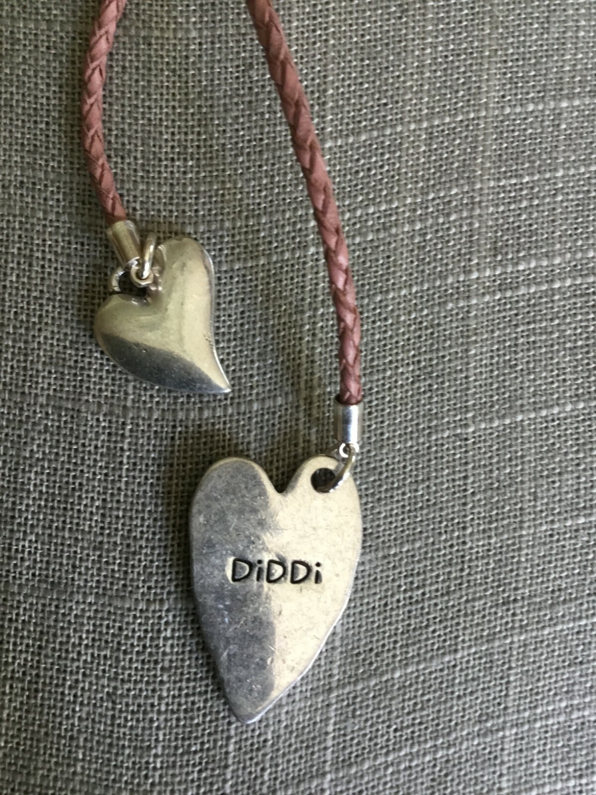DiDDi Love Life Necklace Silver Tone Heart Pendants Mauve Tone Leather ...