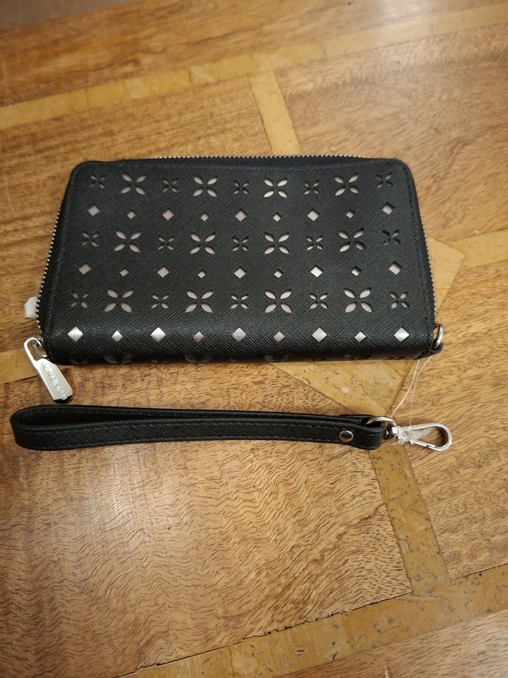 Michael Kors Jet Set BLK/NICKEL LG FLAT MF PHONE CASE LEATHER New With ...