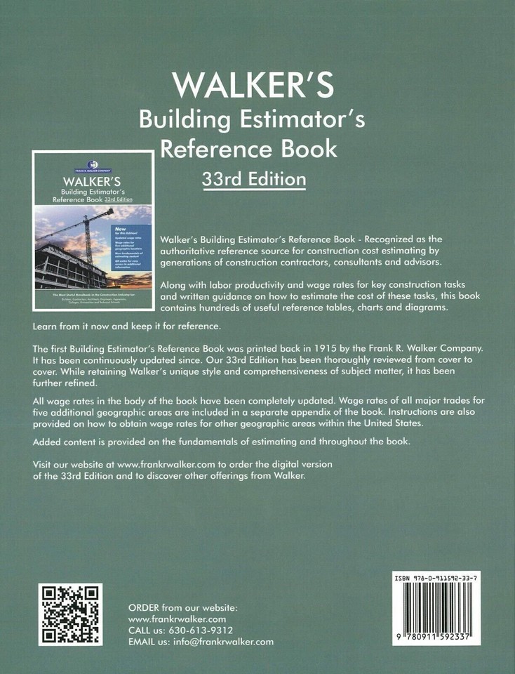 Walker's Building Estimator's Reference Book : 33rd Edition ...