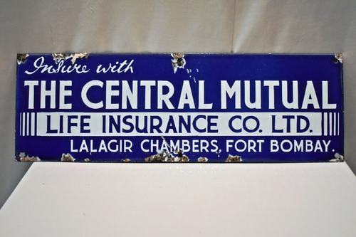 Vintage Porcelain Enamel Signboard The Central Mutual Life Insurance Co ...