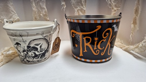 Vintage Halloween Metal Hallmark + Maxcera Ceramic Bucket/Pails Set/2 ...