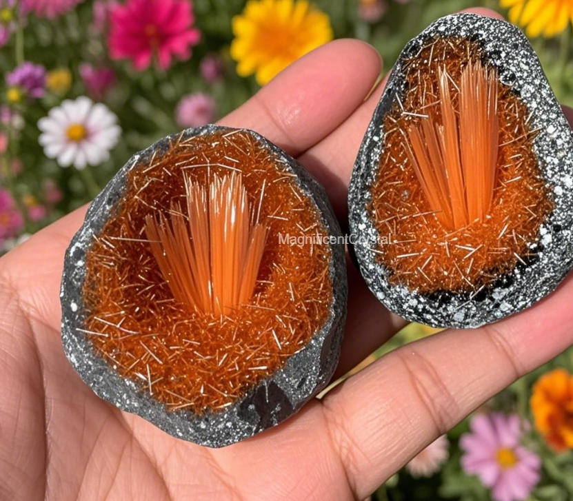 Rare Meteorite-Inspired Quartz Crystal Specimen Goethite Orange Copper ...