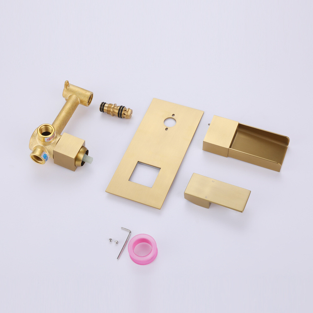 Brushed Gold Wall Mounted Vessel Sink Mixer Tap Swivel Spout Basin ...