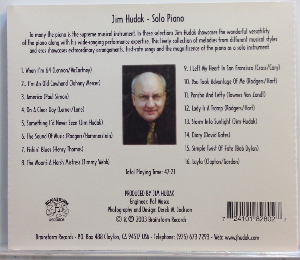 Jim Hudak : Solo Piano (CD 2003 Brainstorm Records) *Rare* *Very Good ...