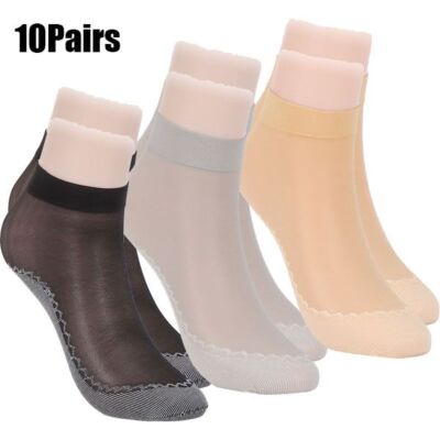 10pair Women's Silky Anti-Slip Cotton Sole Sheer Ankle High Tights ...