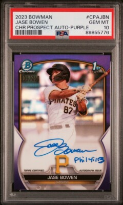 2023 Bowman Chrome Prospects Jase Bowen PSA 10 Purple Autograph “Phil 4 ...