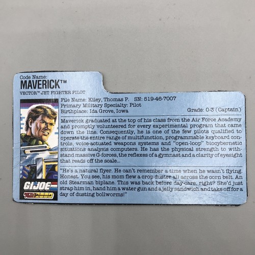 G.I. JOE MAVERICK Filecard VECTOR Pilot Original 1987 Vintage HASBRO ...
