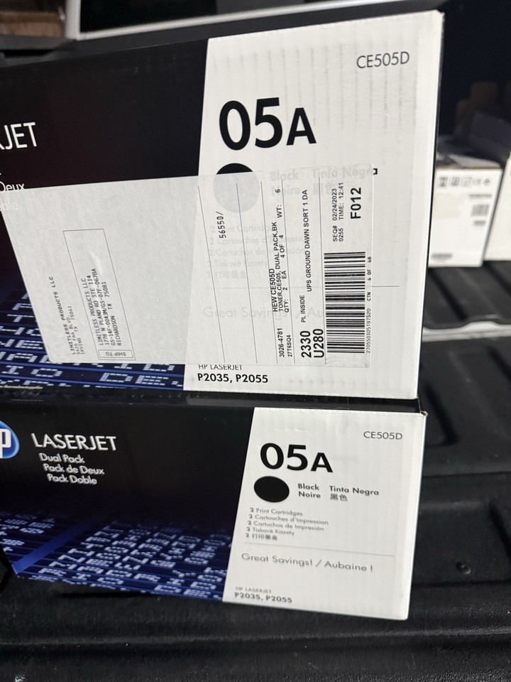 Lot Of 2 HP CE505D 05A LaserJet Black Toner Cartridge Dual Packs 4 ...