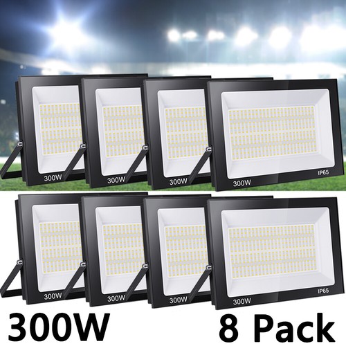 8 Pack 300W LED Flood Light Outdoor Garden Yard Security Floodlights ...