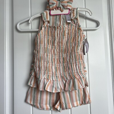 NEW NWT Little Lass girls size 2T Beautiful striped 3 Pc Short Set | eBay