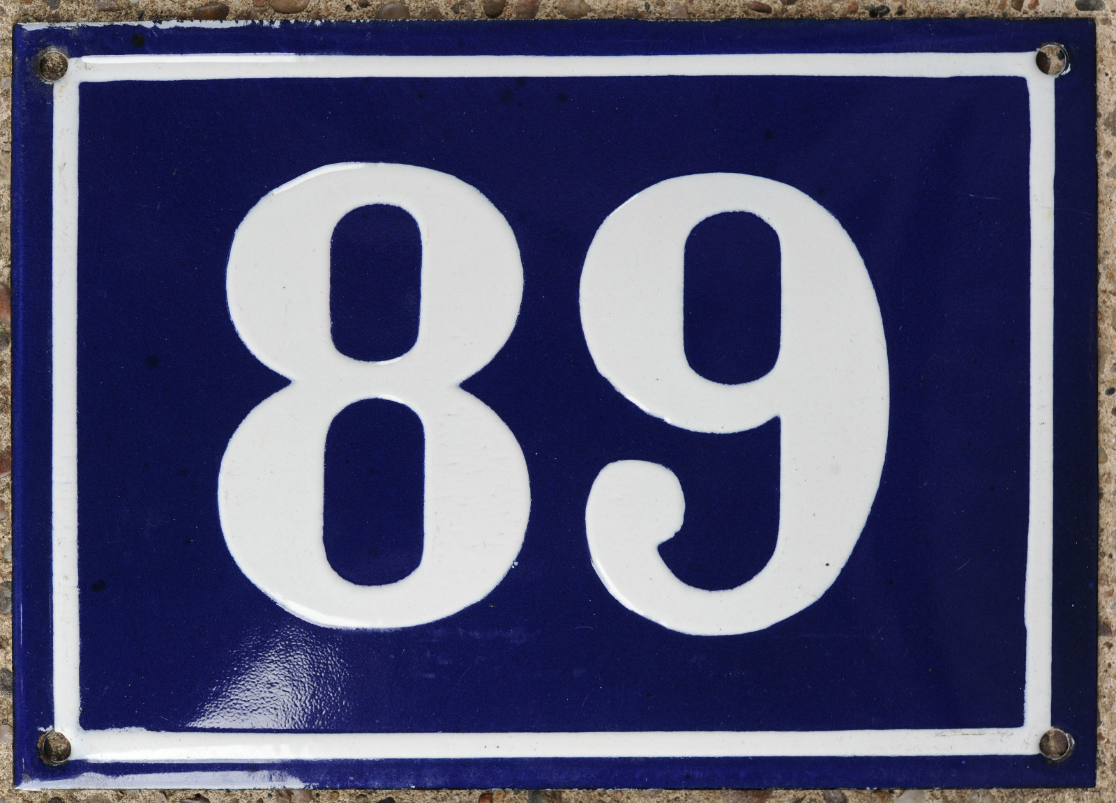 Large old blue French house number 89 door gate plate plaque enamel ...
