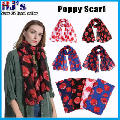 Poppy Print Scarf Poppies Floral Wrap Remembrance Day Shawl for Women ...