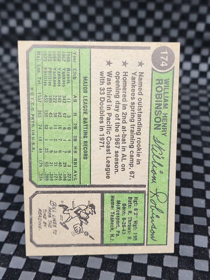 1974 Topps Baseball BILL ROBINSON Card #174 Phillies | eBay