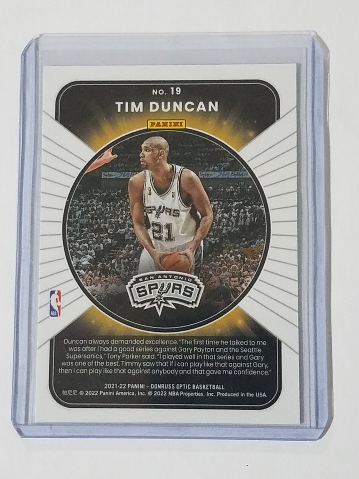 2021-22 DONRUSS OPTIC WINNER STAYS #19 TIM DUNCAN SAN ANTONIO SPURS ...