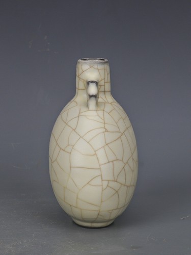 5.8" China Song Moon Yellow Glaze Porcelain Official Ware Two Ear Vases ...