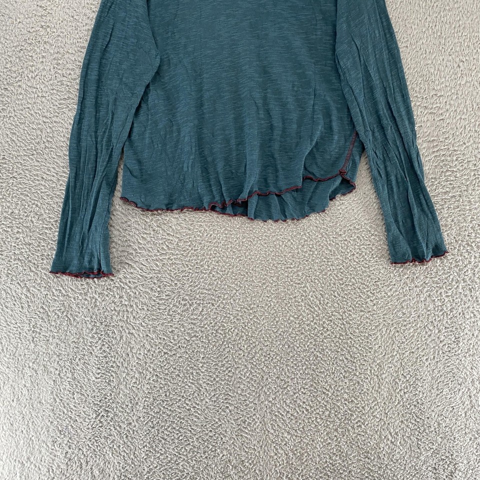 Natural Life Shirt Womens Large Teal Slub Long Sleeve Lettuce Hem Boho ...