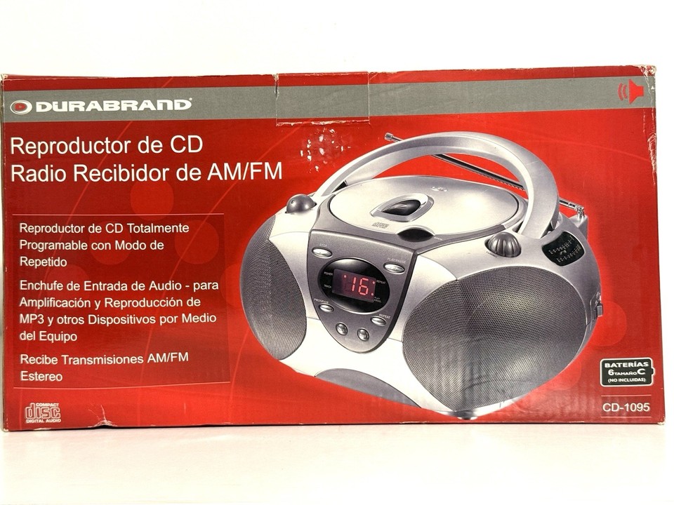 Durabrand CD-1095 Portable CD Player AM/FM Radio Boombox Silver NEW ...