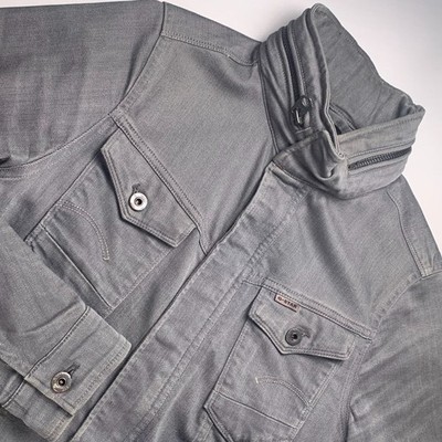 GSTAR Outdoor Jacket Mens Denim Military Style Cotton Blend Gray Medium ...