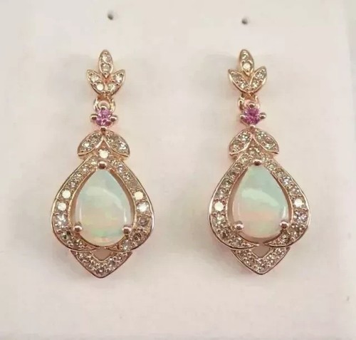 Lab Created Fire Opal 4Ct Pear Cut Drop/Dangle Earrings 14K Yellow Gold ...