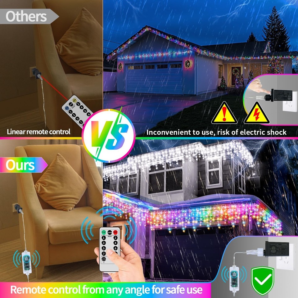 XZAI 800LED 72FT, Fairy Icicle String Lights, Plug-in, Multi-Color ...