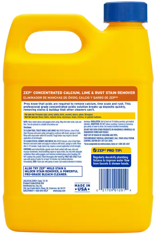 Zep Calcium Lime & Rust Stain Remover Concentrate - 32 oz. | eBay