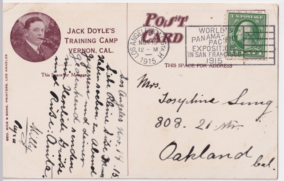 BOXING JACK DOYLE TRAINING ARENA VERNON CALIFORNIA 1915 JOSEPHINE SUNG ...