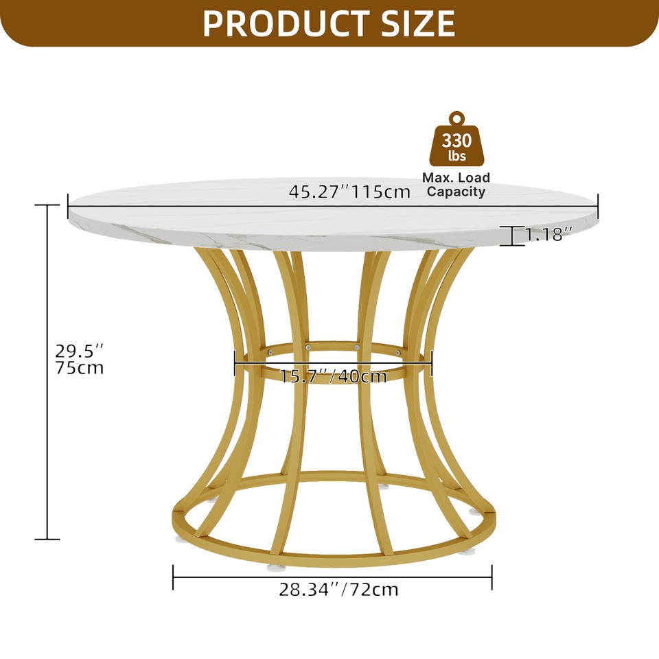 45" Large Circle Kitchen Table Farmhouse Dinner Table with Heavy Duty ...