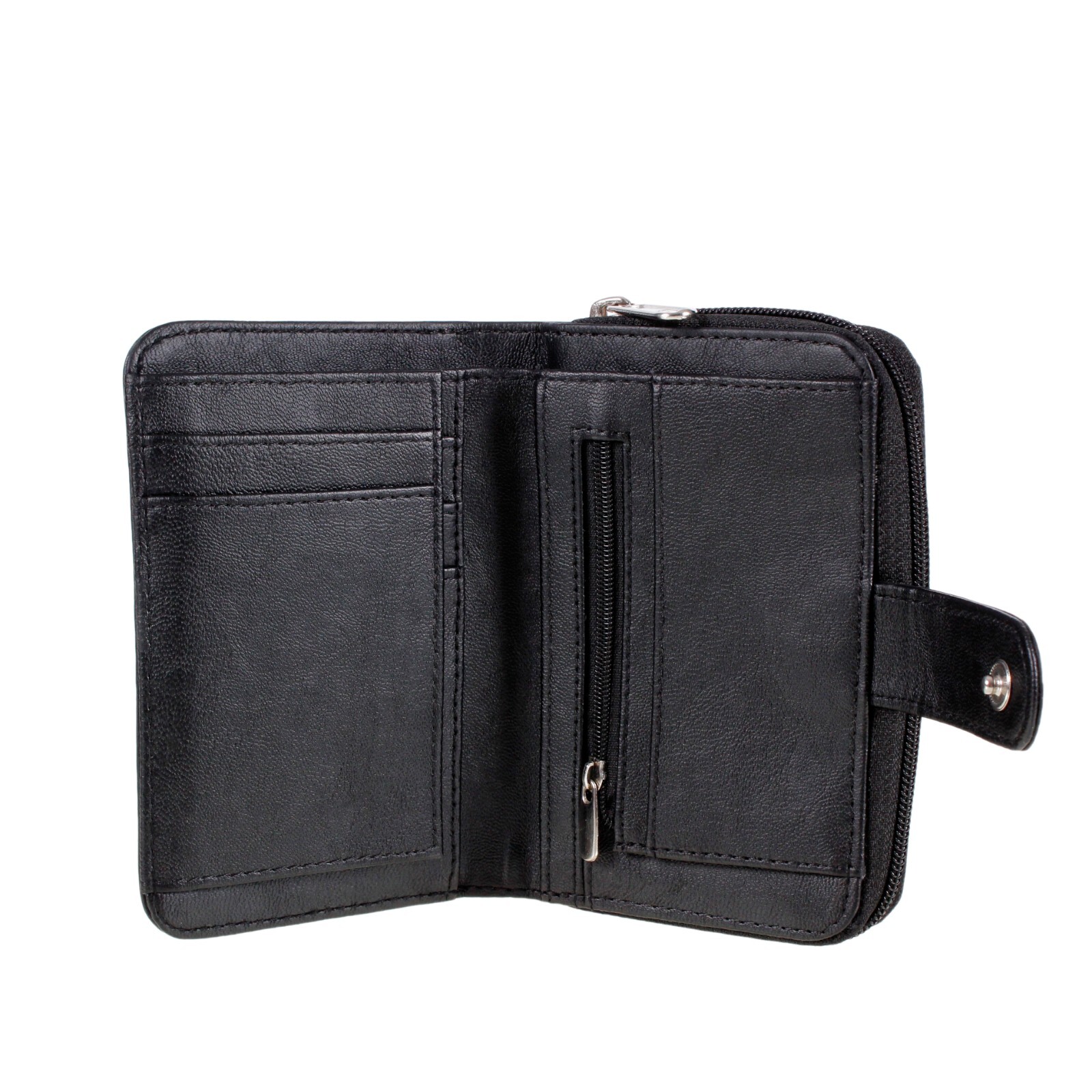 Ladies REAL LEATHER PURSE zip round wallet 6 card slots ID window ...