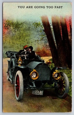 Postcard Art You Are Going Too Fast Couple Kissing In Car Romantic ...