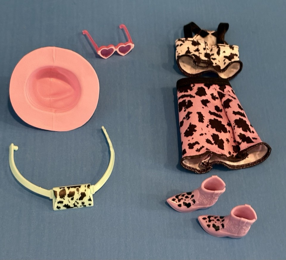 Barbie Doll Outfit Matching Western Cow Print, Cowboy Boots, Belt, Zura ...