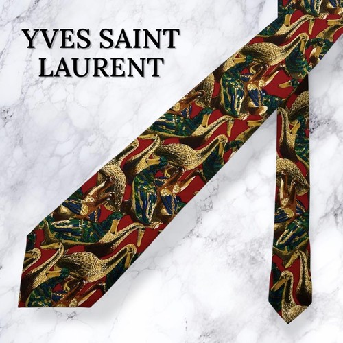 Yves Saint Laurent Tie Bird Pattern Red Silk All-Over Tuxedo Ceremony ...