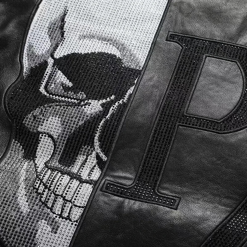 New Luxury Skull Rhinestones Leather Men Black Jacket High Quality ...