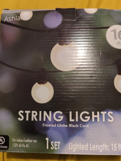 Ashland Indoor/Outdoor String Lights with Frosted Globes Black Cord and ...