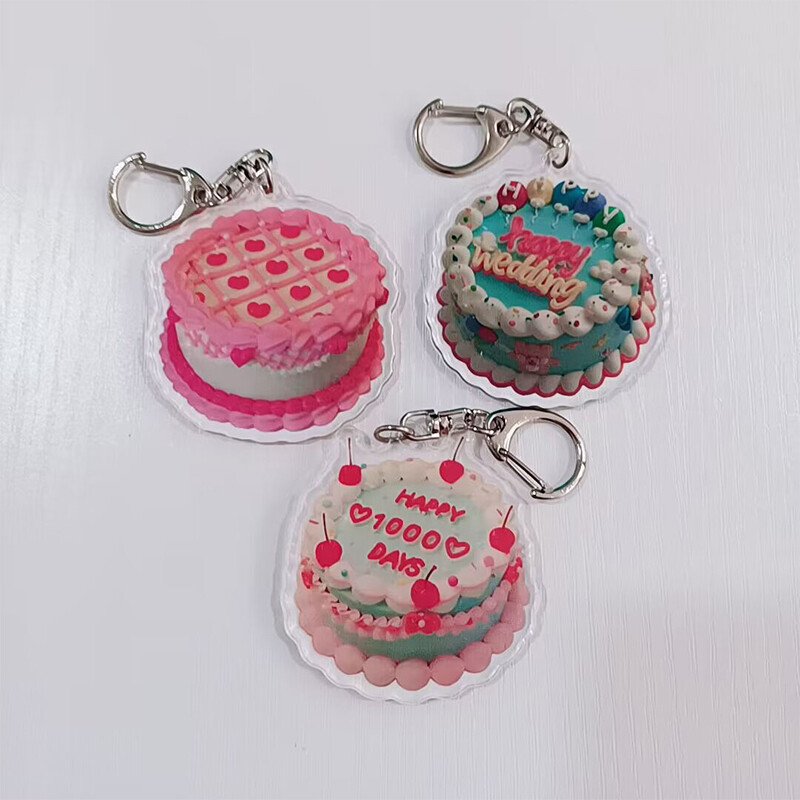 Vintage Colored Kawaii Happy Birthday Cake Acrylic Keychain Bag Hanging ...
