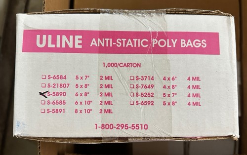(4000) Anti-Static Poly Bags Uline Pink 2 Mil For Electronics, 6" x 8 ...