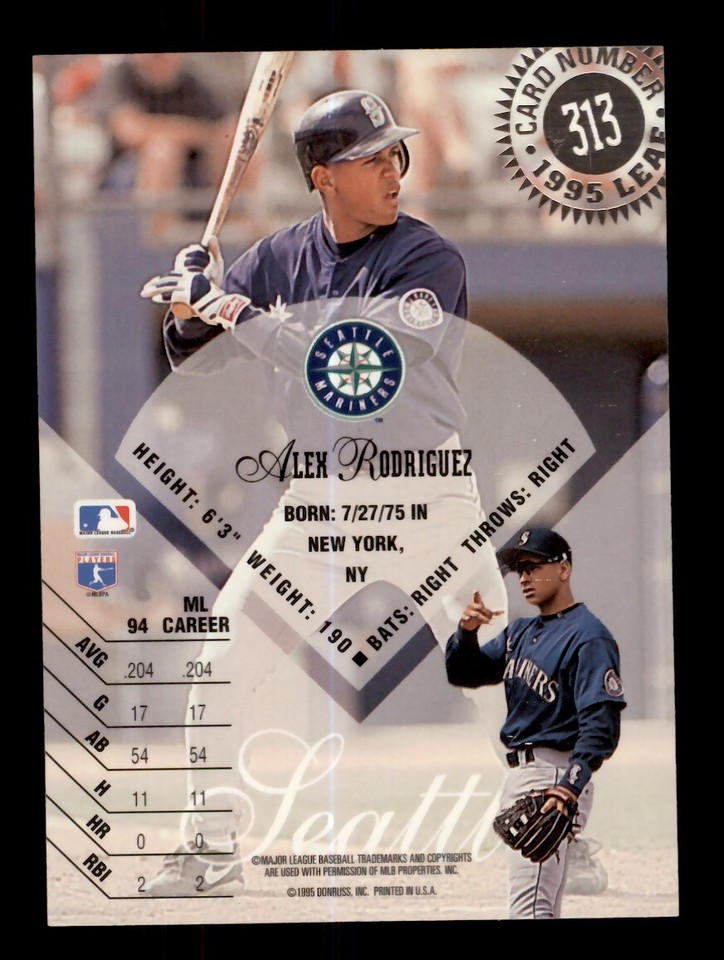 1995 LEAF #313 ALEX RODRIGUEZ SEATTLE MARINERS | eBay