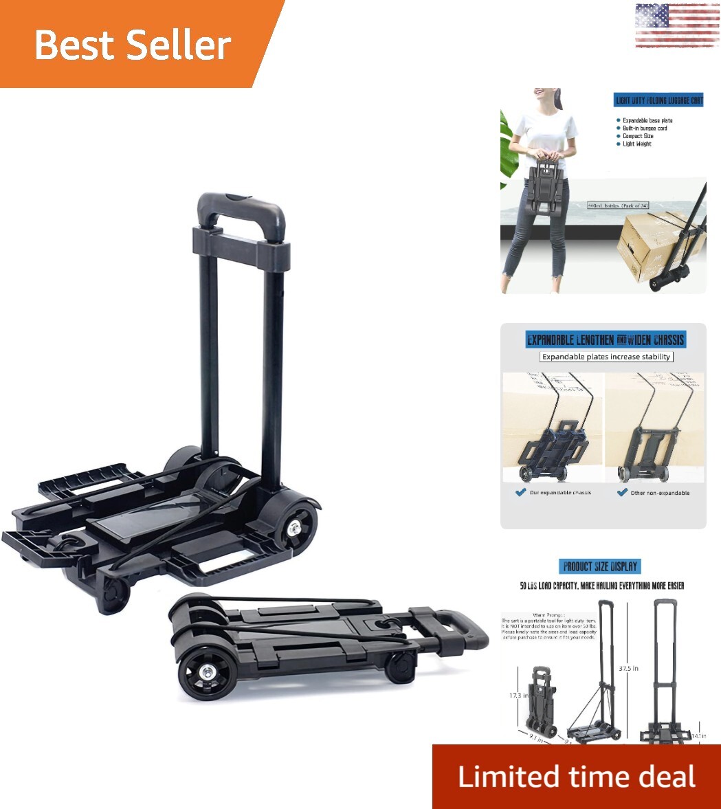 Portable Folding Luggage Cart - Expandable Chassis - 50lbs Capacity ...