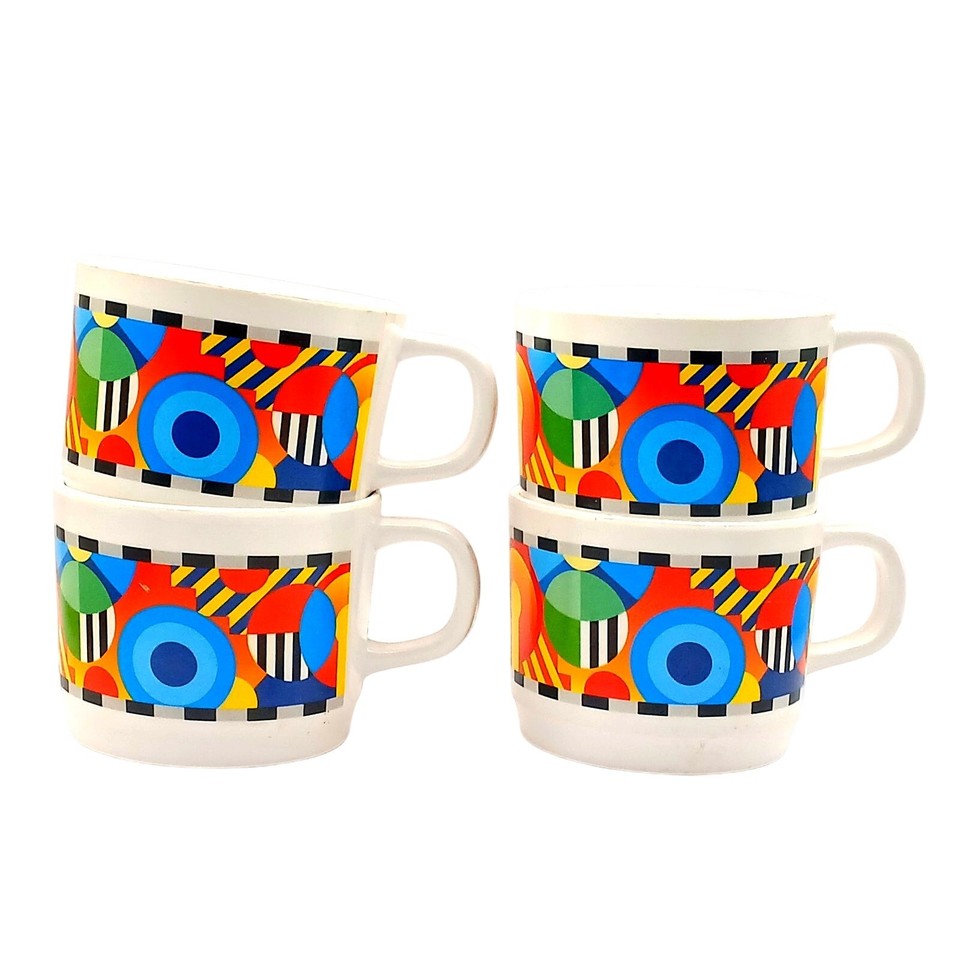 VTG 80's Tupperware Melaware Abstract Rainbow Lot of 4 Coffee Mugs (see ...