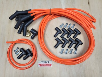 Ton's 45 / 135* 8mm Orange Spark Plug Wires Universal Chevy GM HEI ...