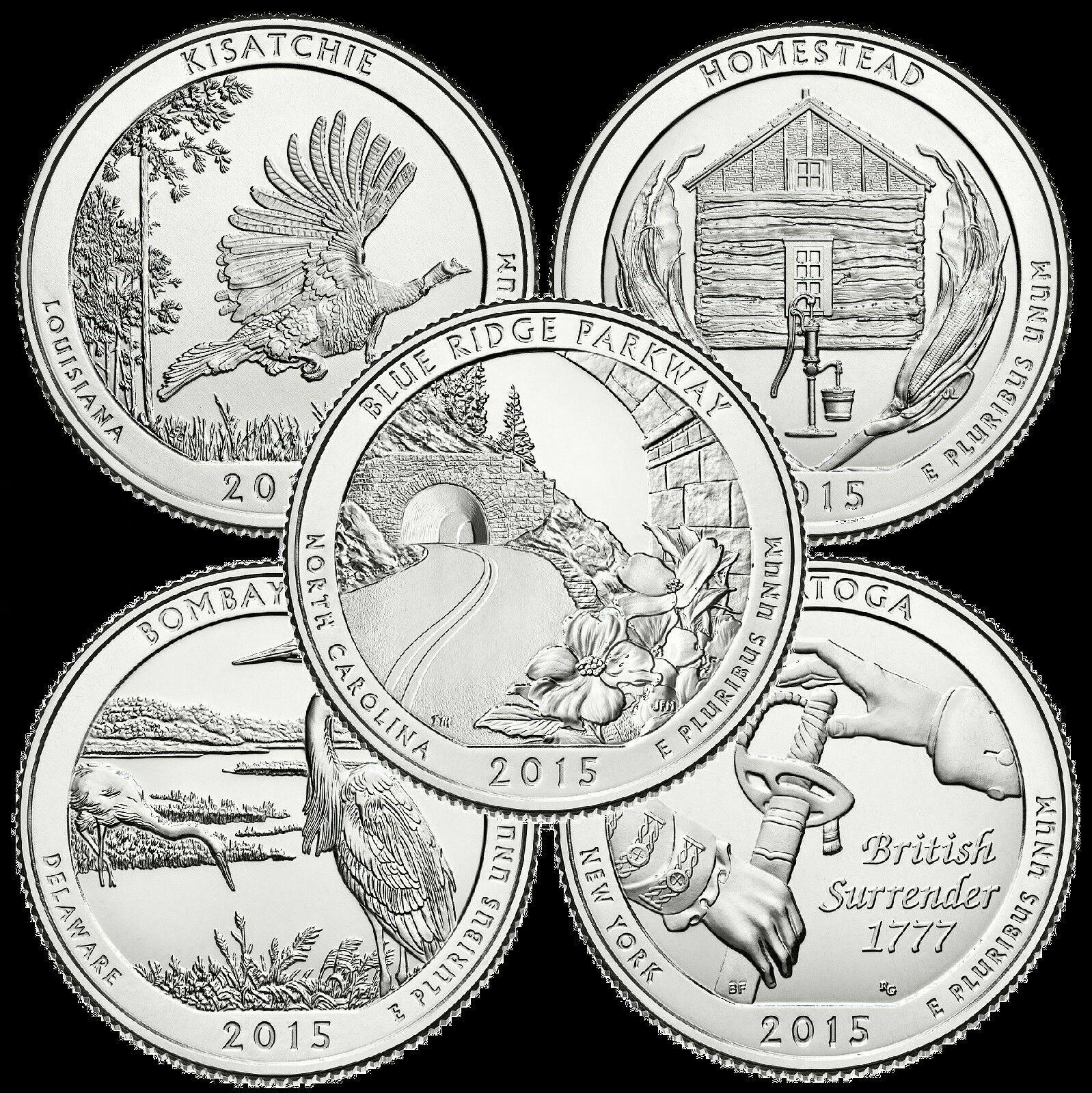 A COMPLETE 2015 Five Coin BU National Parks Quarter Set ATB Series US ...