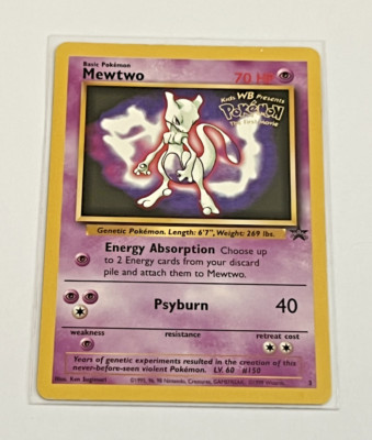 Pokemon - Mewtwo - Kids WB Presents - Rare 1995 Card No. 3 BLACK STAR ...