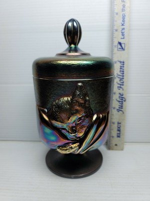 Fenton Glass Carnival December 1970 Classic Chessie Cat Candy Box Lid ...